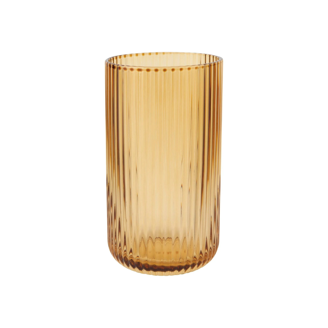 Fluted Amber Highball Glass 17oz | Elegant Drinkware | Home & Earth