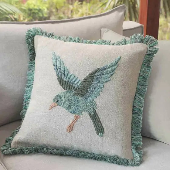 Hand embroidered Blue Bird Pillow, 18"x18"